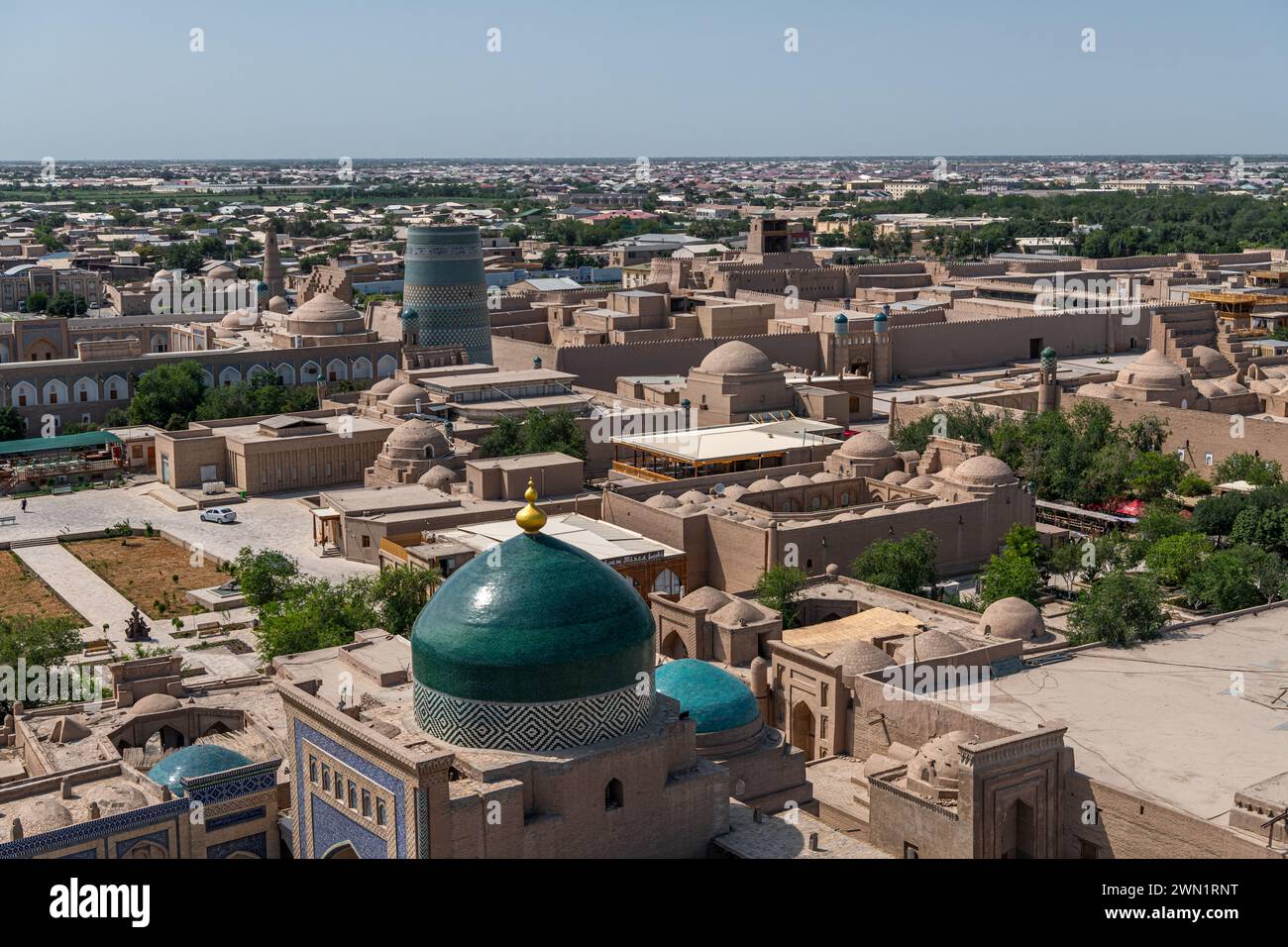 Historical buildings of Khiva (Uzbekistan) from above. Building with ...
