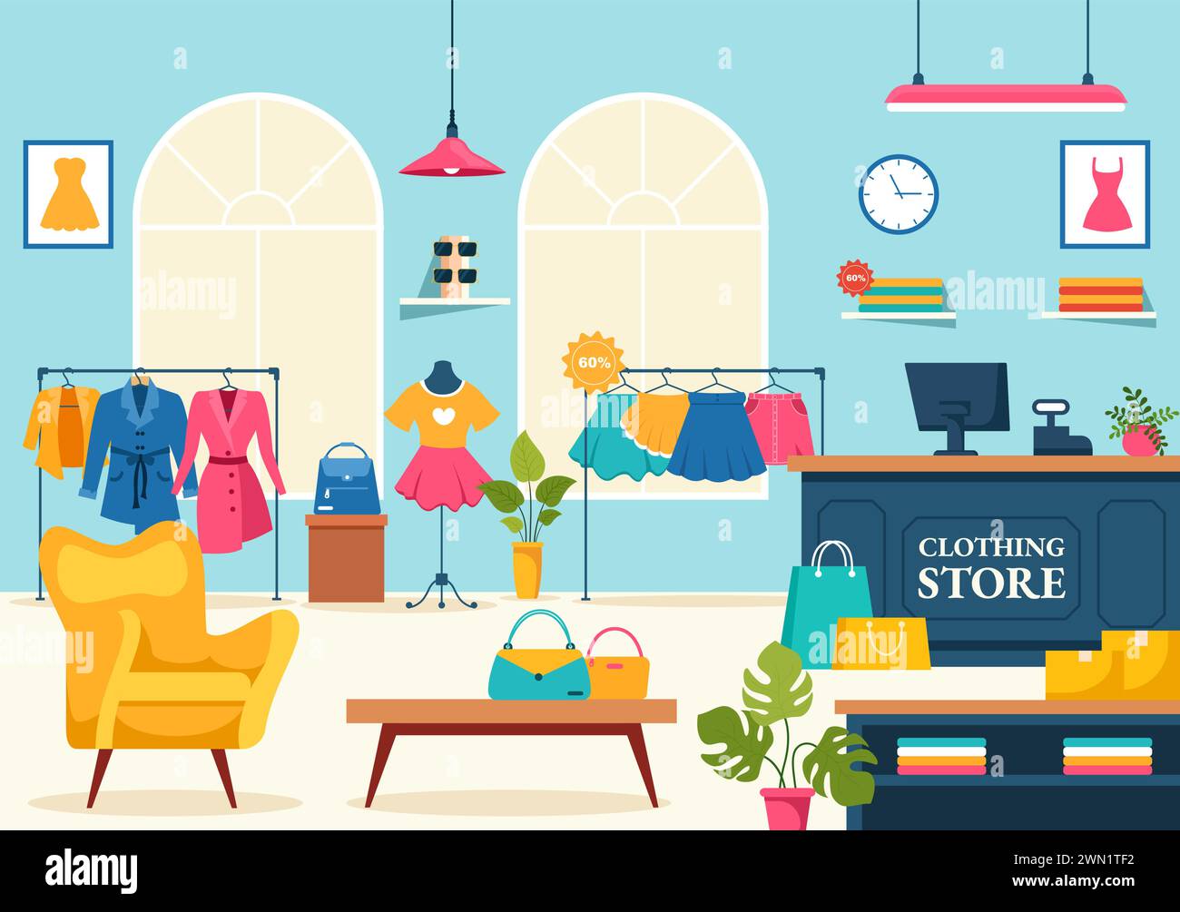 Clothing Store Vector Illustration by Shopping for Clothes or Dresses ...