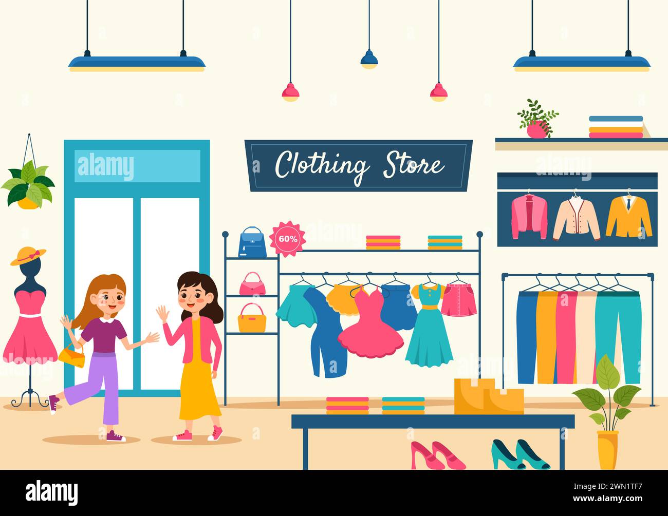 Clothing Store Vector Illustration by Shopping for Clothes or Dresses ...