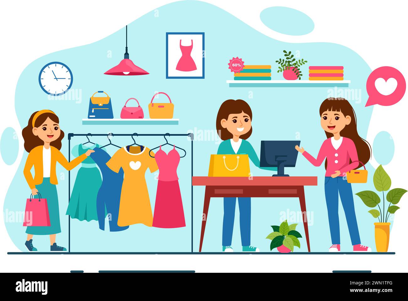 Clothing Store Vector Illustration by Shopping for Clothes or Dresses ...