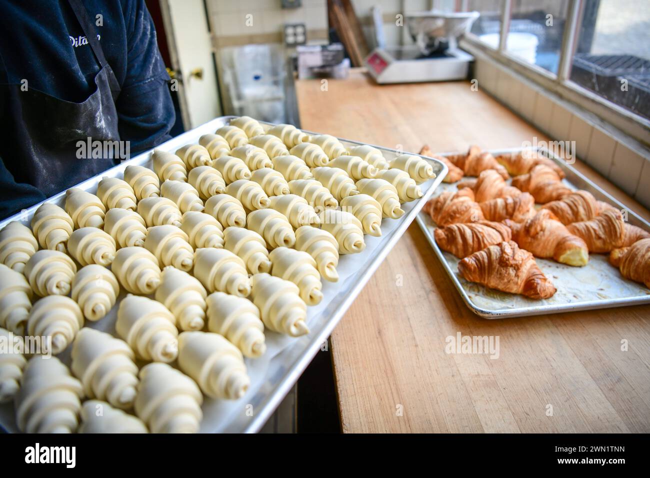 Food bakery raw and baked croissants at a bake shop in Baltimore ...