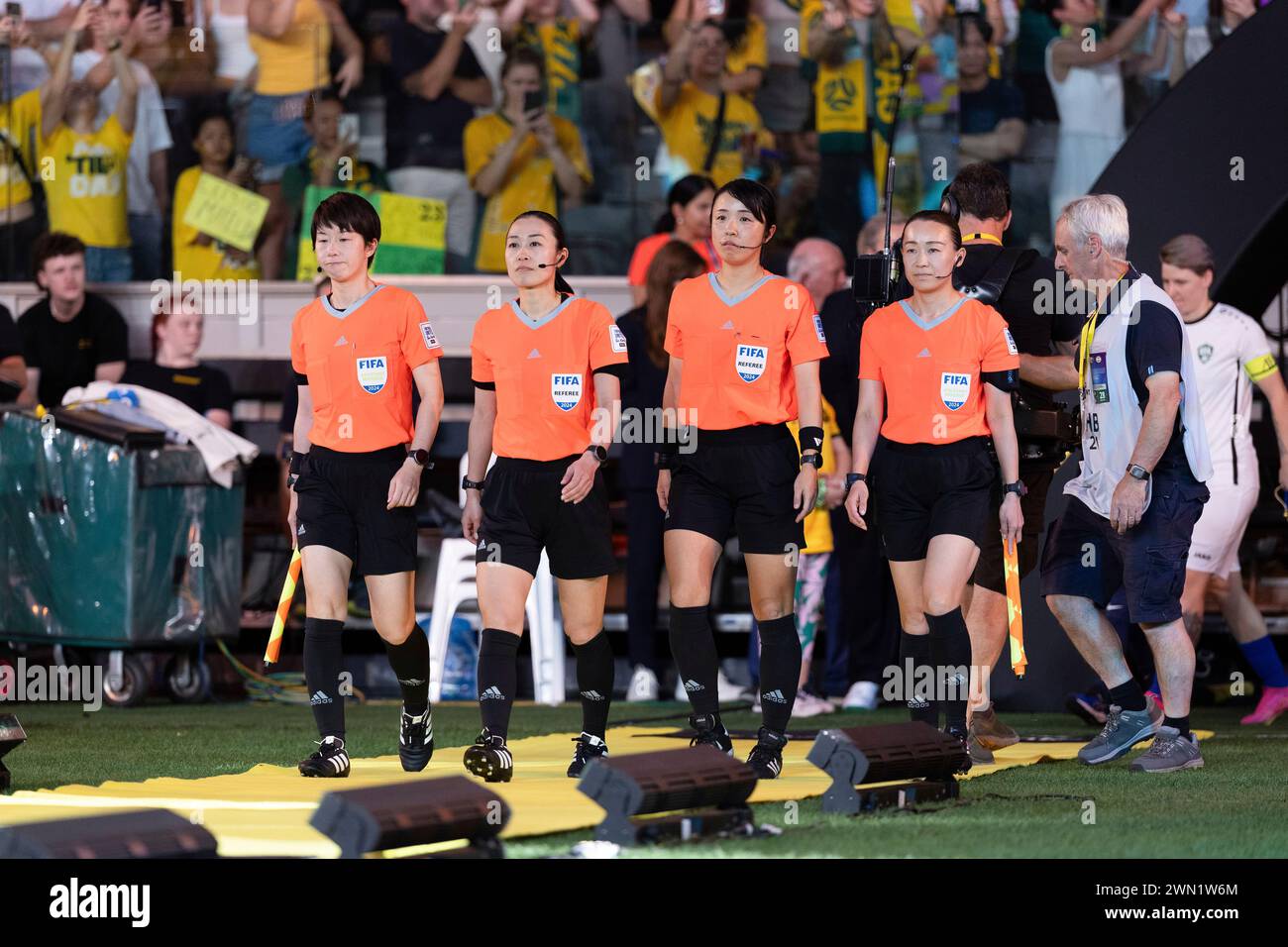 MELBOURNE, AUSTRALIA - FEBRUARY 28: Referees entering the field during ...