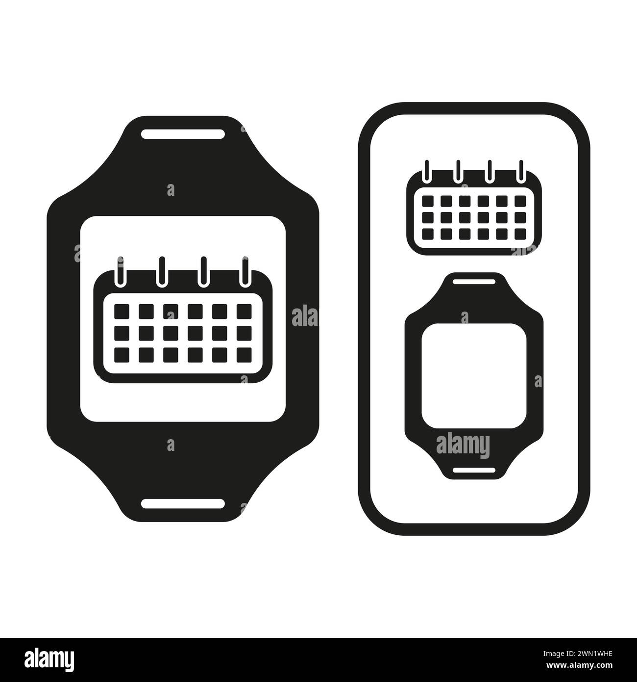Smartwatch and smartphone with calendar. Schedule planning tech. Vector ...