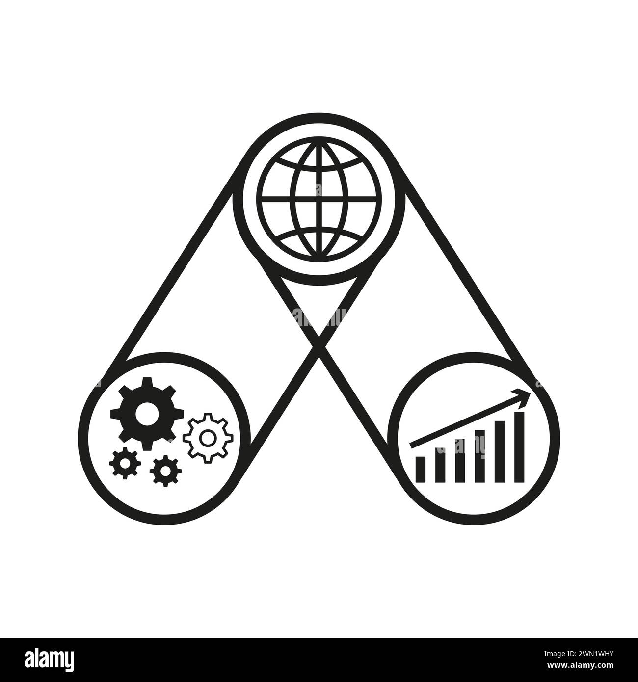 Analytics icon, global business. Growth chart, gear strategy. Vector ... Analytics icon, global business. Growth chart, gear strategy. Vector ...