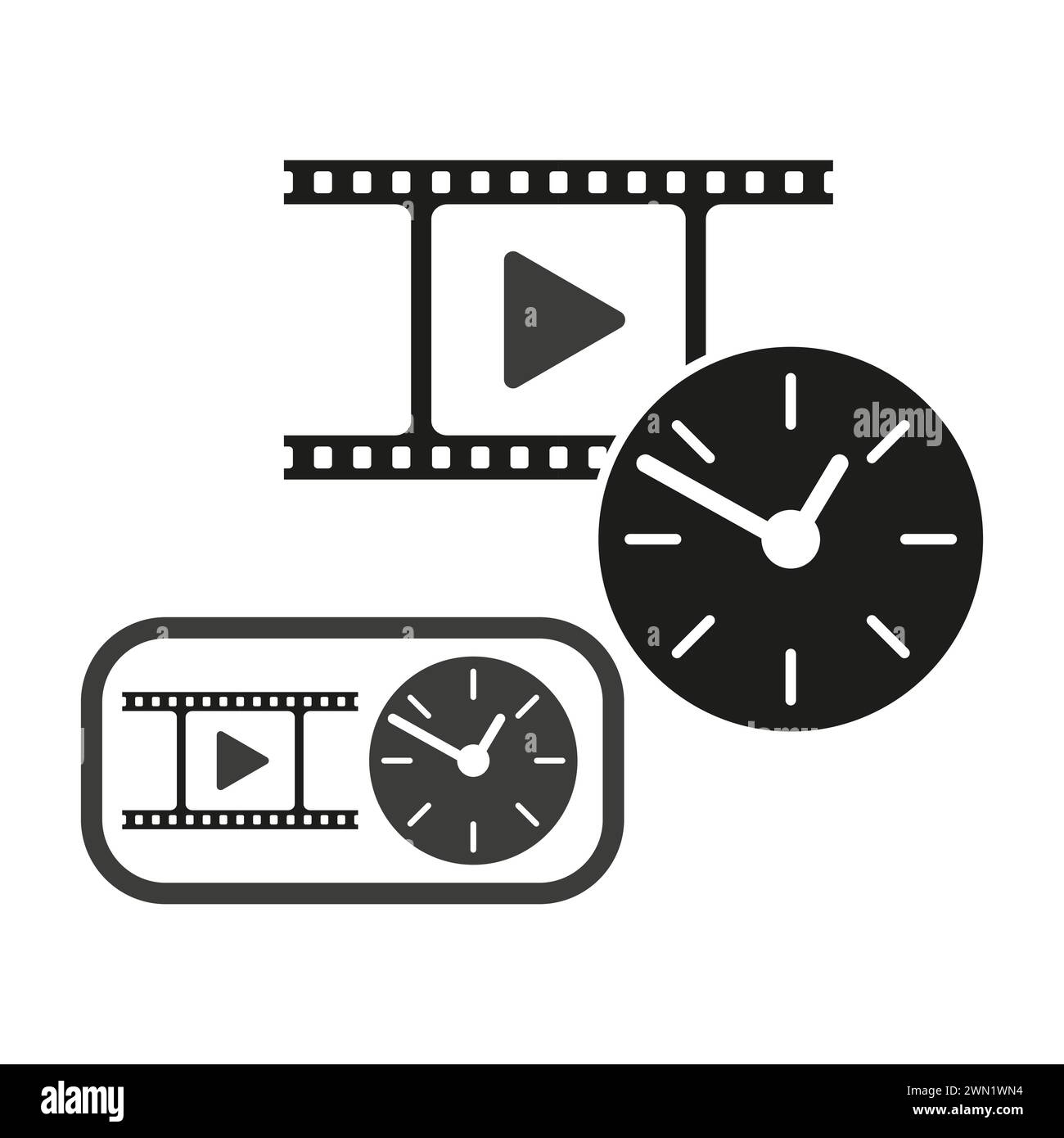 Film time concept. Play and clock symbols. Vector illustration. EPS 10 ...