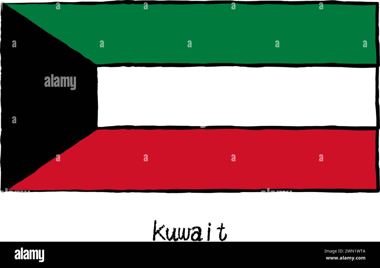 Analog hand-drawn world flag, Kuwait, Vector Illustration Stock Vector ...