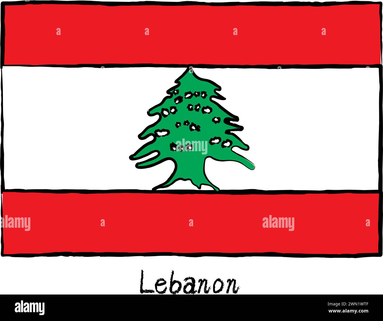 Analog hand-drawn world flag, Lebanon, Vector Illustration Stock Vector ...