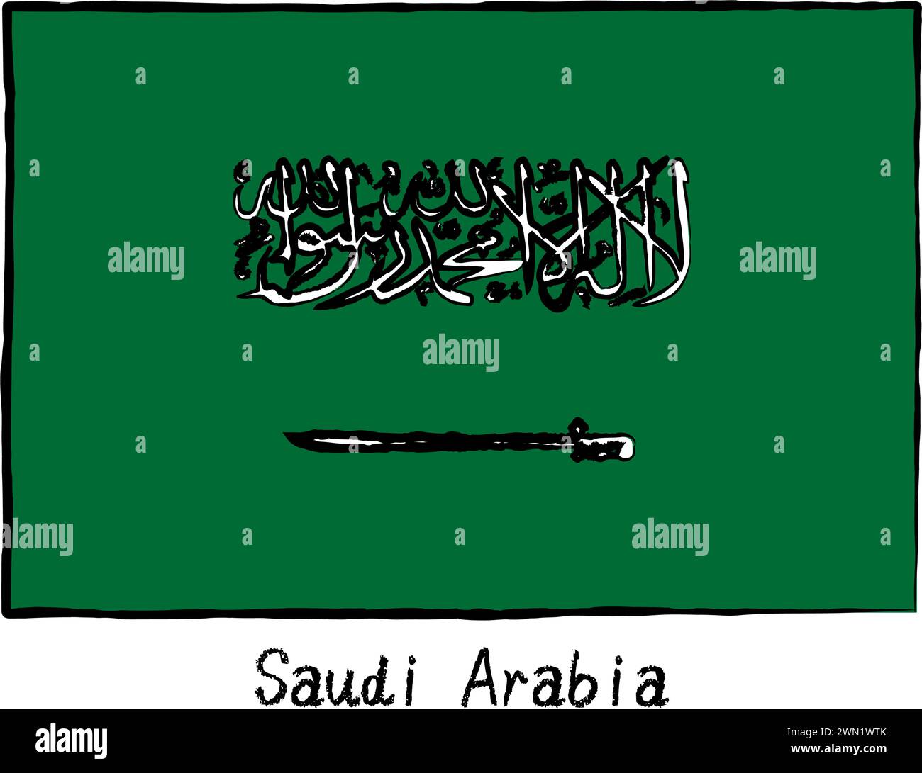 Analog hand-drawn world flag, Saudi Arabia, Vector Illustration Stock ...