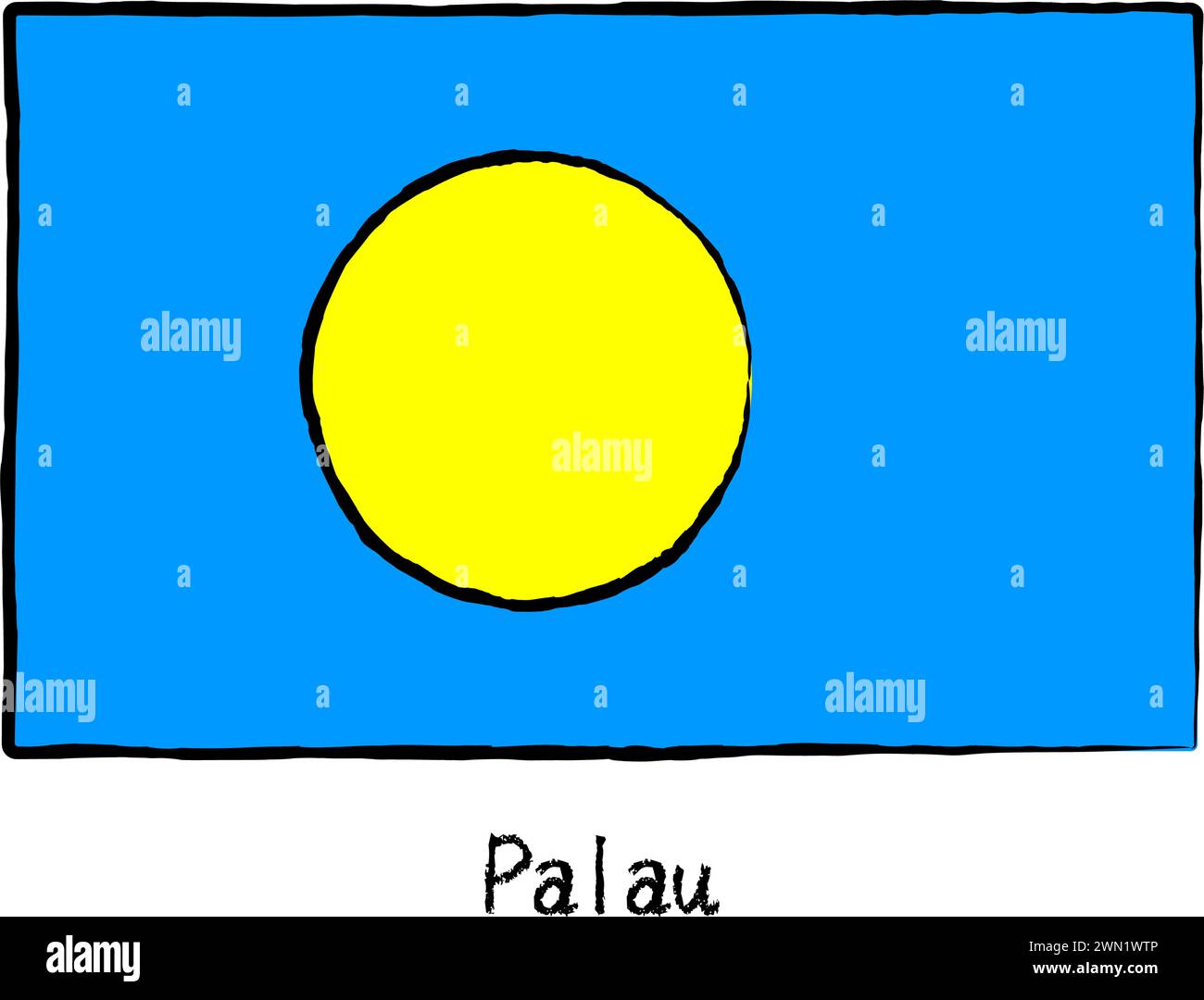 Analog hand-drawn world flag, Palau, Vector Illustration Stock Vector ...