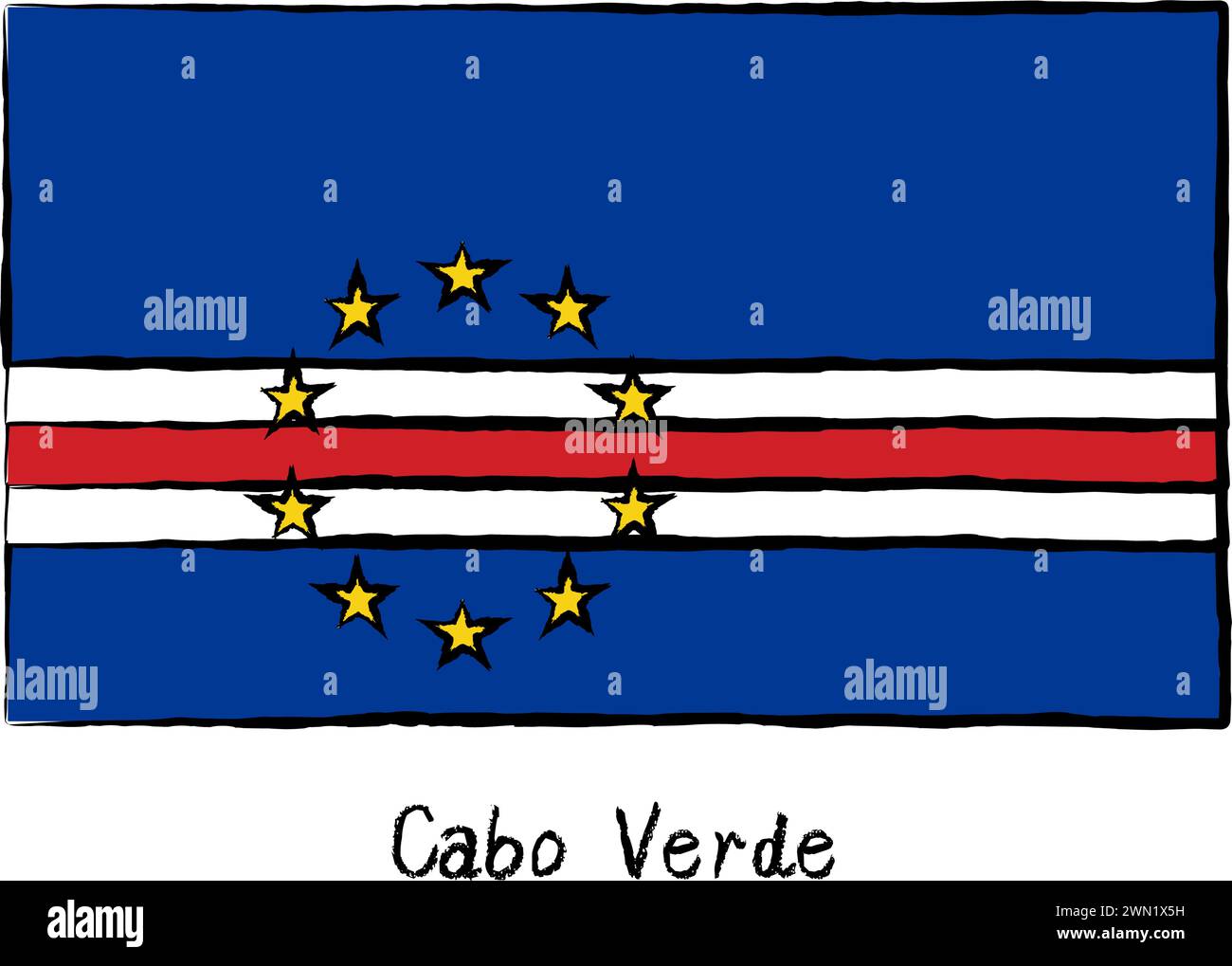 Analog hand-drawn world flags, Cape Verde, Vector Illustration Stock ...