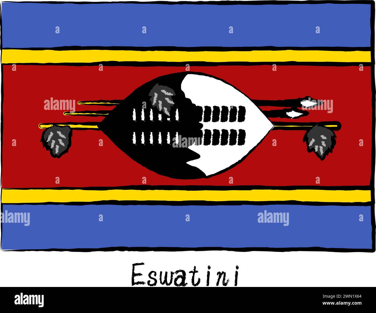 Analog hand-drawn style World Flag, Eswatini, Vector Illustration Stock ...