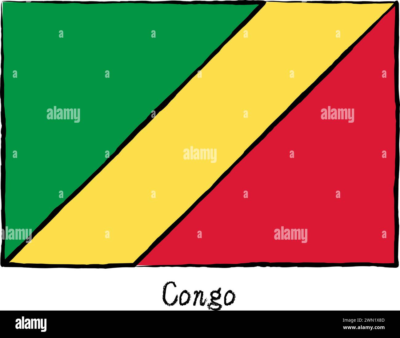 Analog hand-drawn world flag, Republic of Congo, Vector Illustration ...
