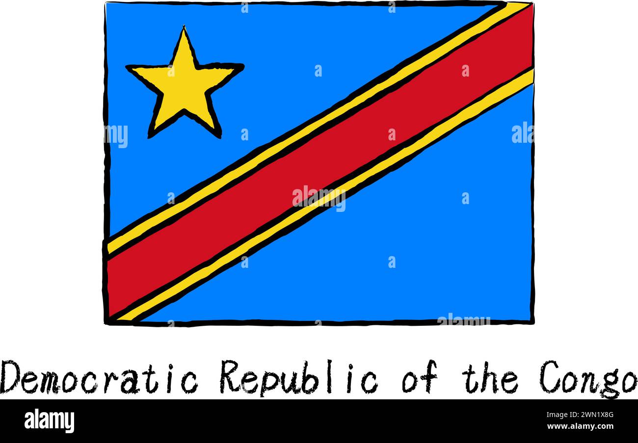 Analog hand-drawn world flag, Democratic Republic of the Congo, Vector ...