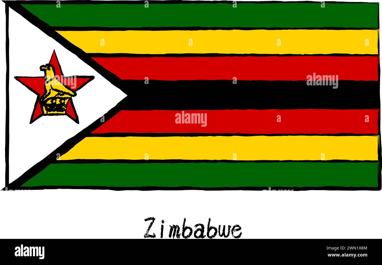 Analog hand-drawn world flag, Zimbabwe, Vector Illustration Stock ...