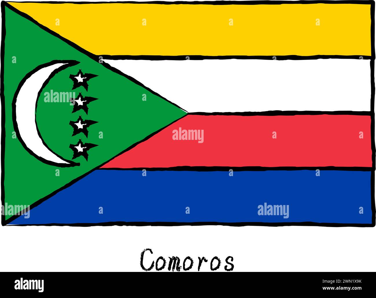 Analog hand-drawn style World Flag, Comoros, Vector Illustration Stock ...