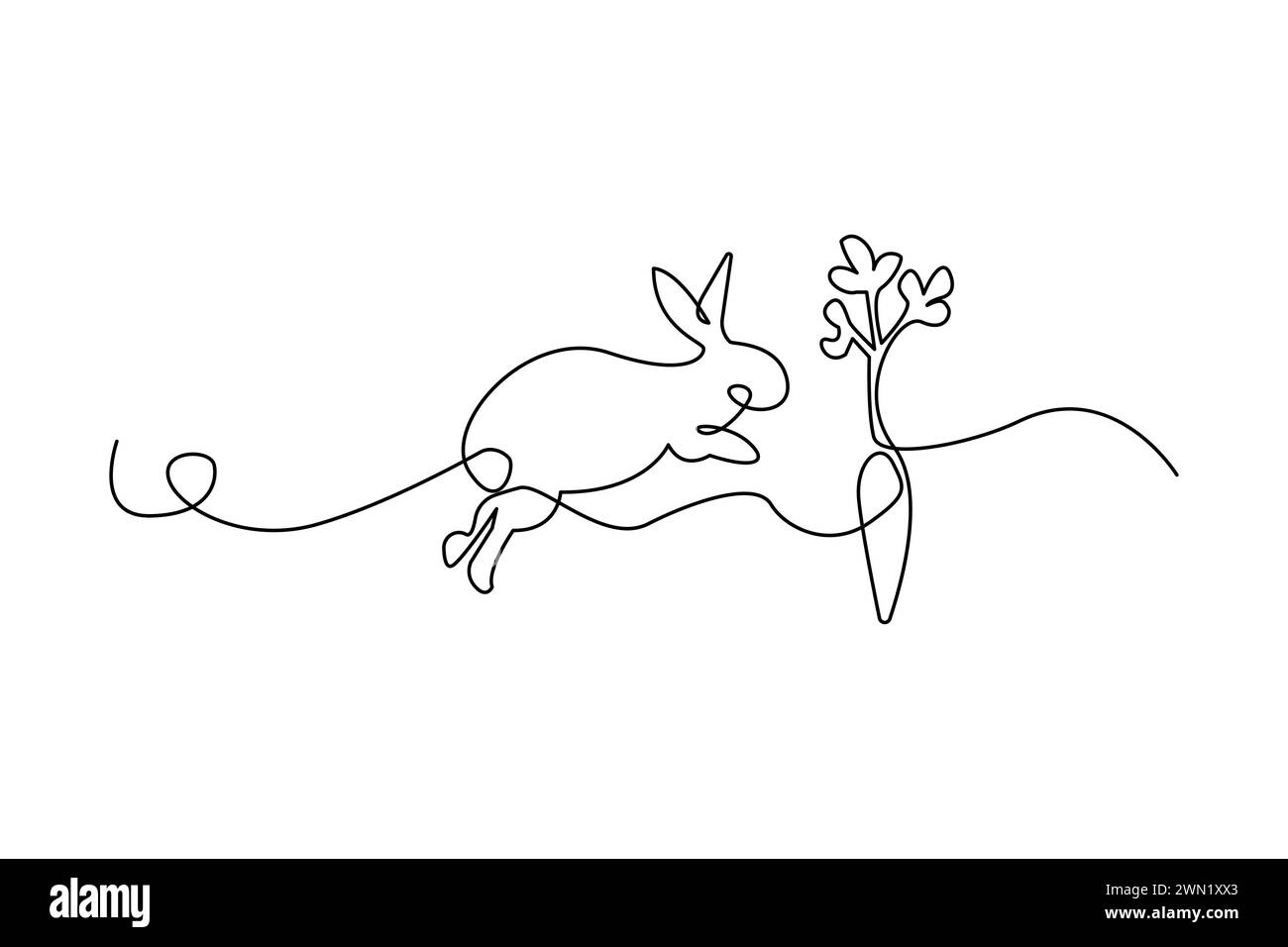 Rabbit beside carrot. One line art. Minimalist design. Vector ...