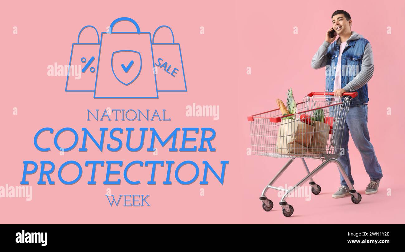 Banner for National Consumer Protection Week with man with shopping ...