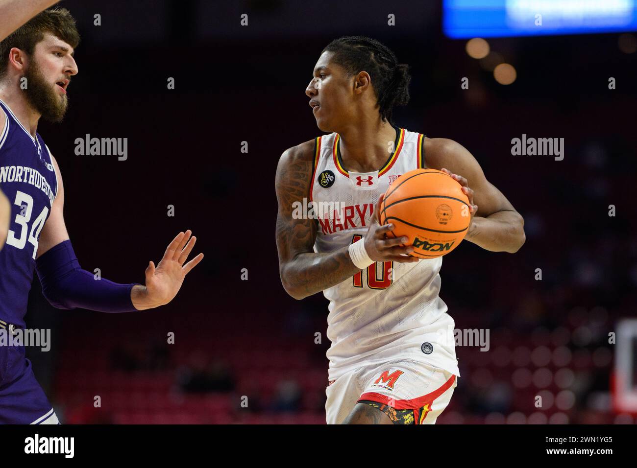 College Park, MD, USA. 28th Feb, 2024. Maryland Terrapins forward ...