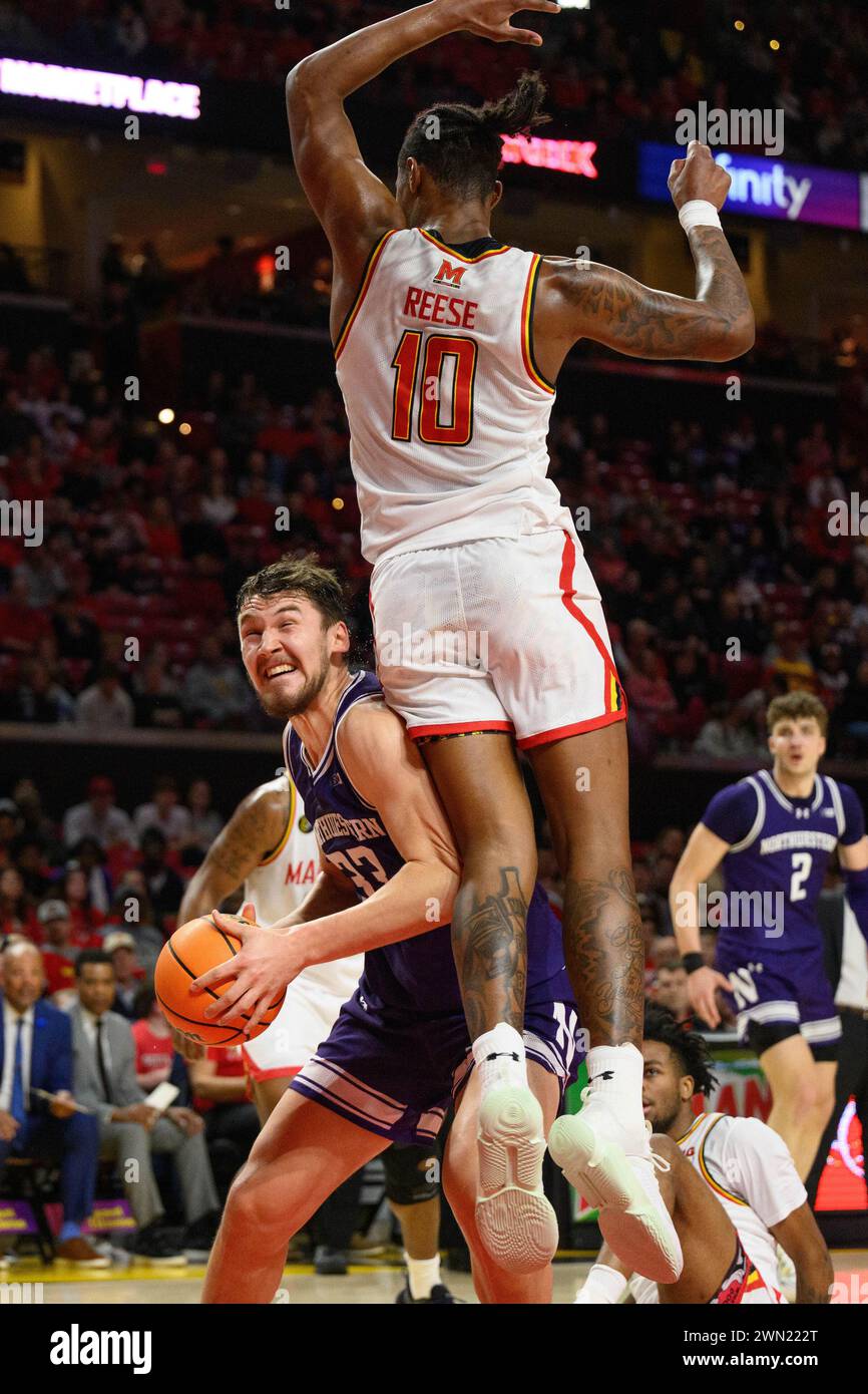 College Park, MD, USA. 28th Feb, 2024. Northwestern Wildcats forward ...