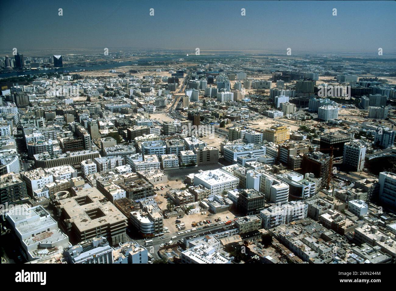 Development in Dubai, Jumeirah side with creek in background 1992 Stock ...
