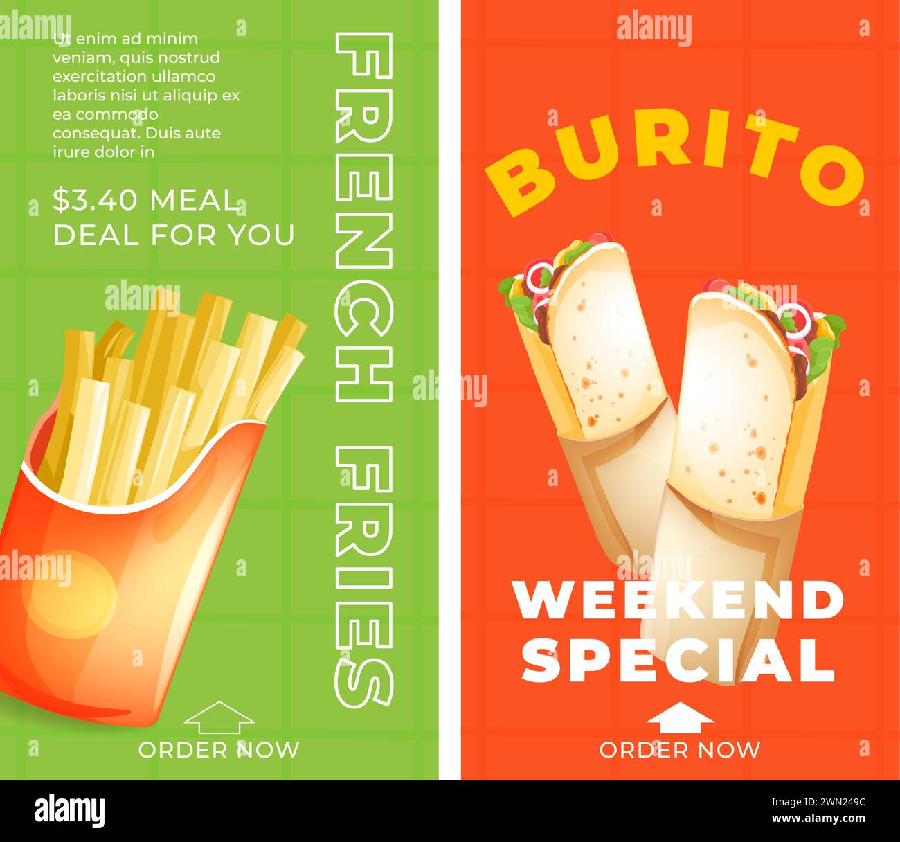 French fries and burrito on special price promo Stock Vector Image ...