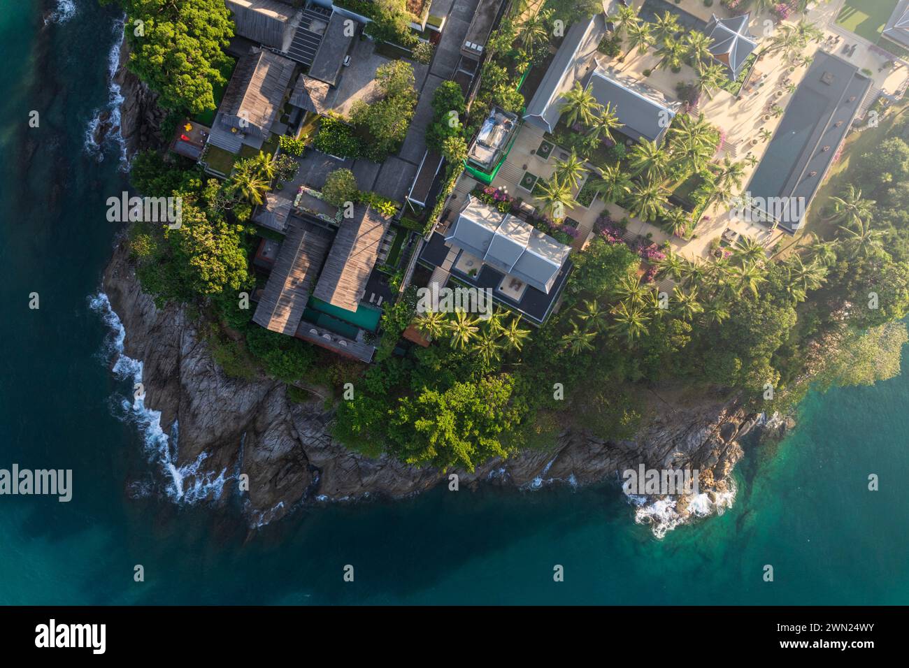Sunset aerial view of bay of Kamala Beach in Phuket, Thailand Stock ...