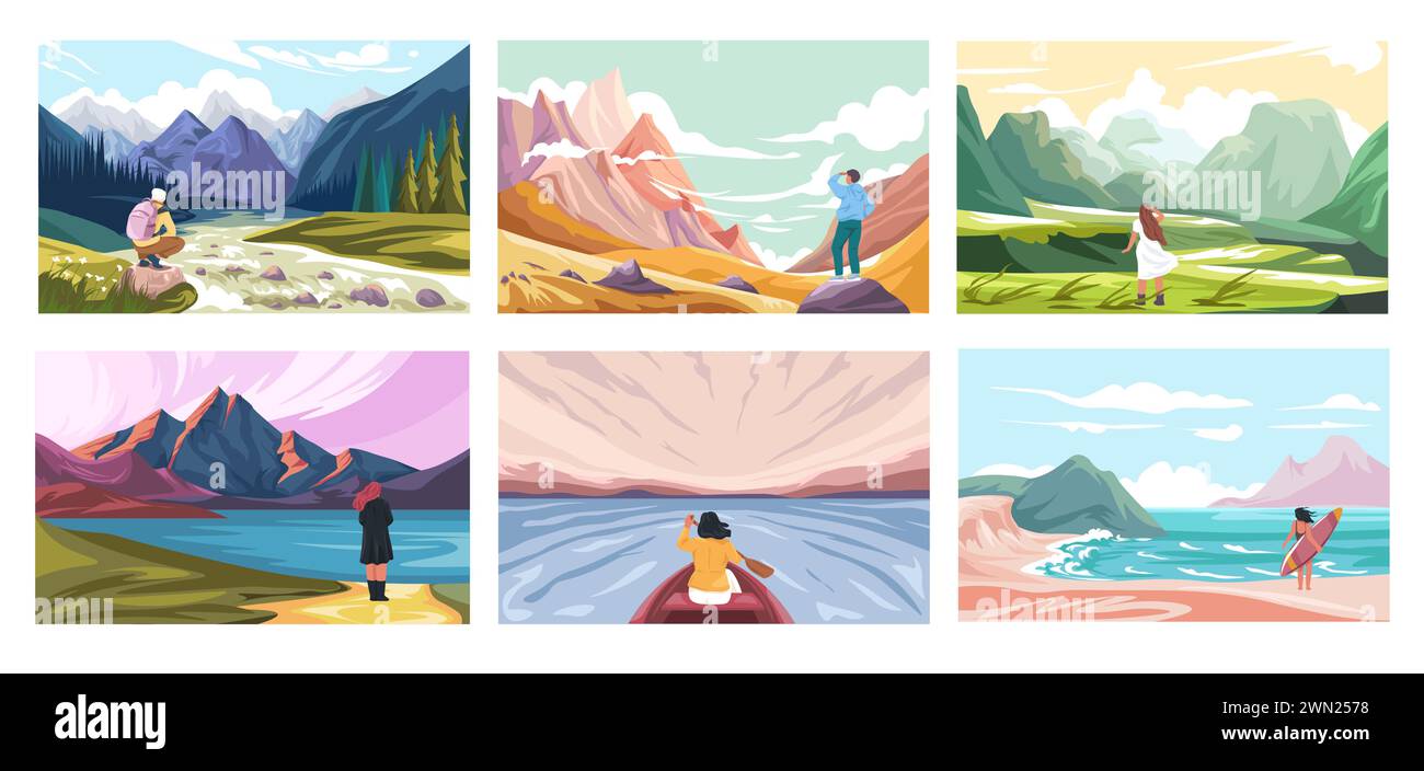 People in natural landscape, enjoying views vector Stock Vector Image ...