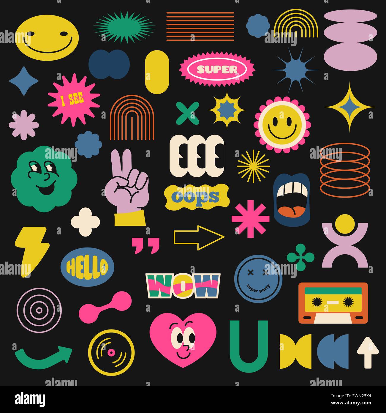Cartoon groovy characters stickers hi-res stock photography and images ...