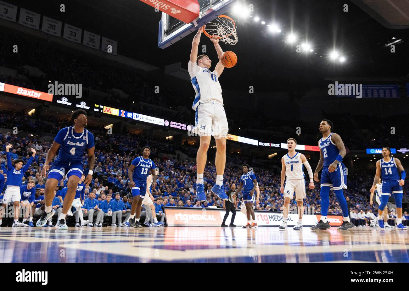 Creighton's Ryan Kalkbrenner (11) dunks against Seton Hall during the ...