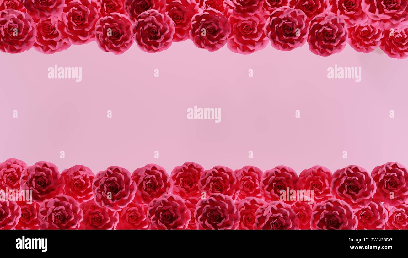 pink roses frame 8k background illustration Stock Photo - Alamy