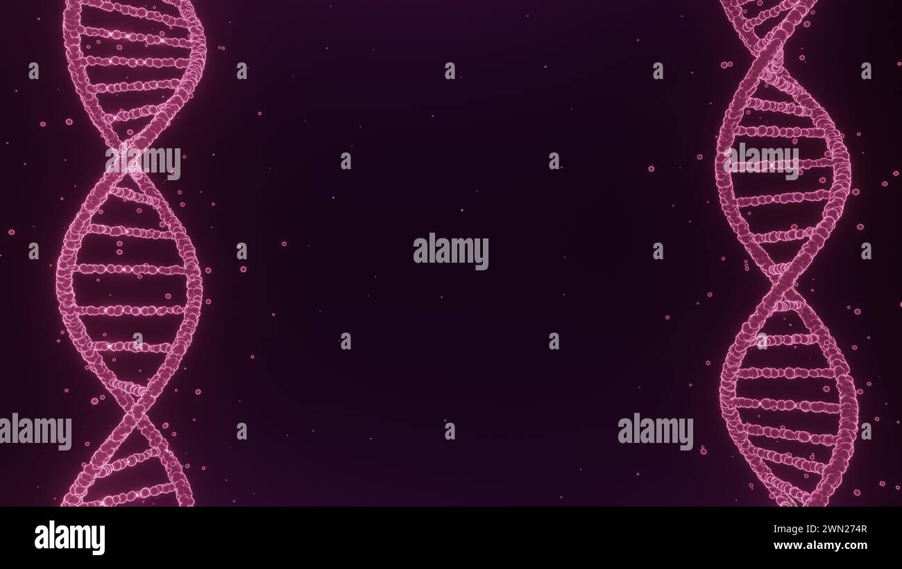 3d structure of neon glowing DNA strands isolated on dark blue ...