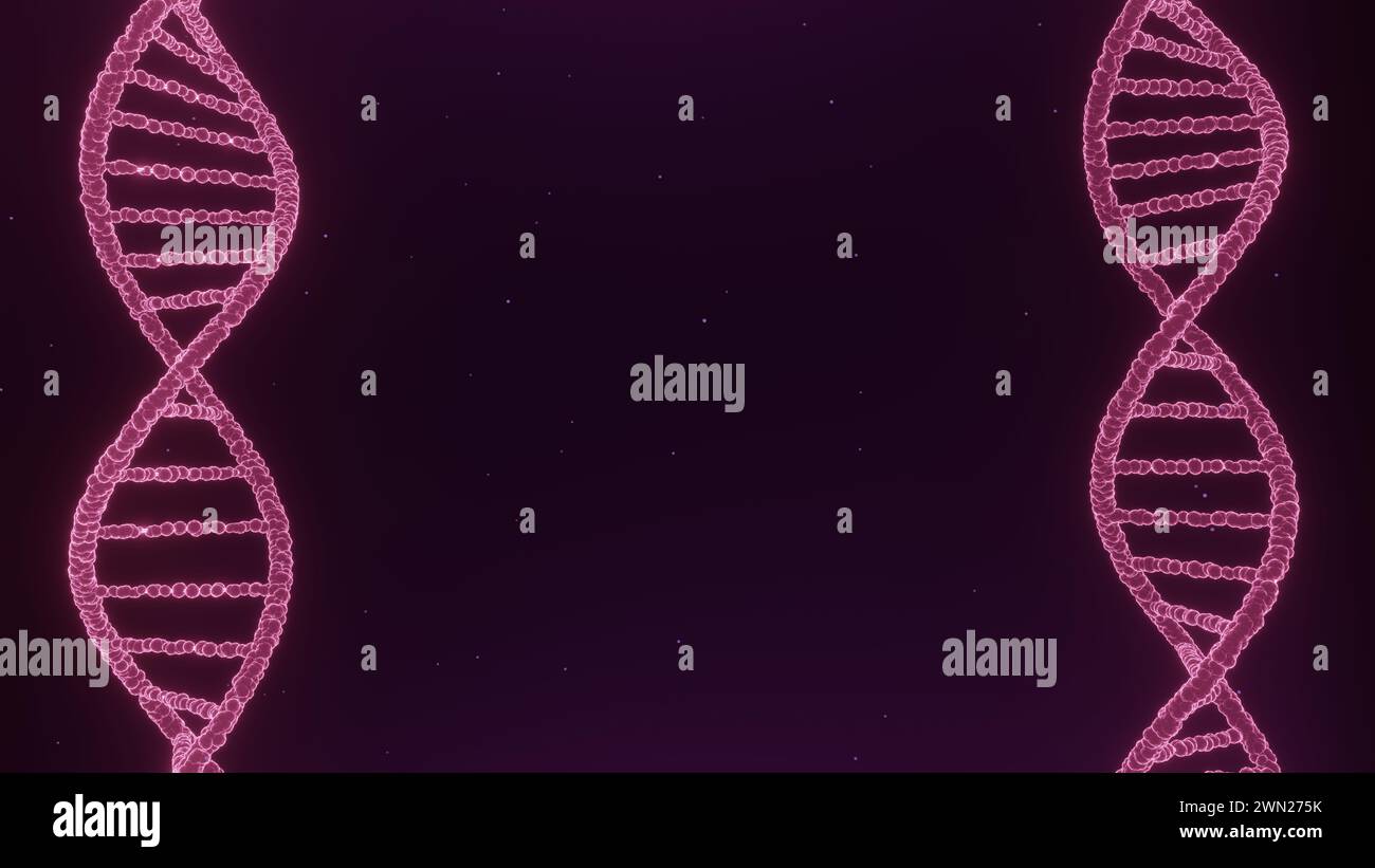 3d structure of neon glowing DNA strands isolated on dark blue ...