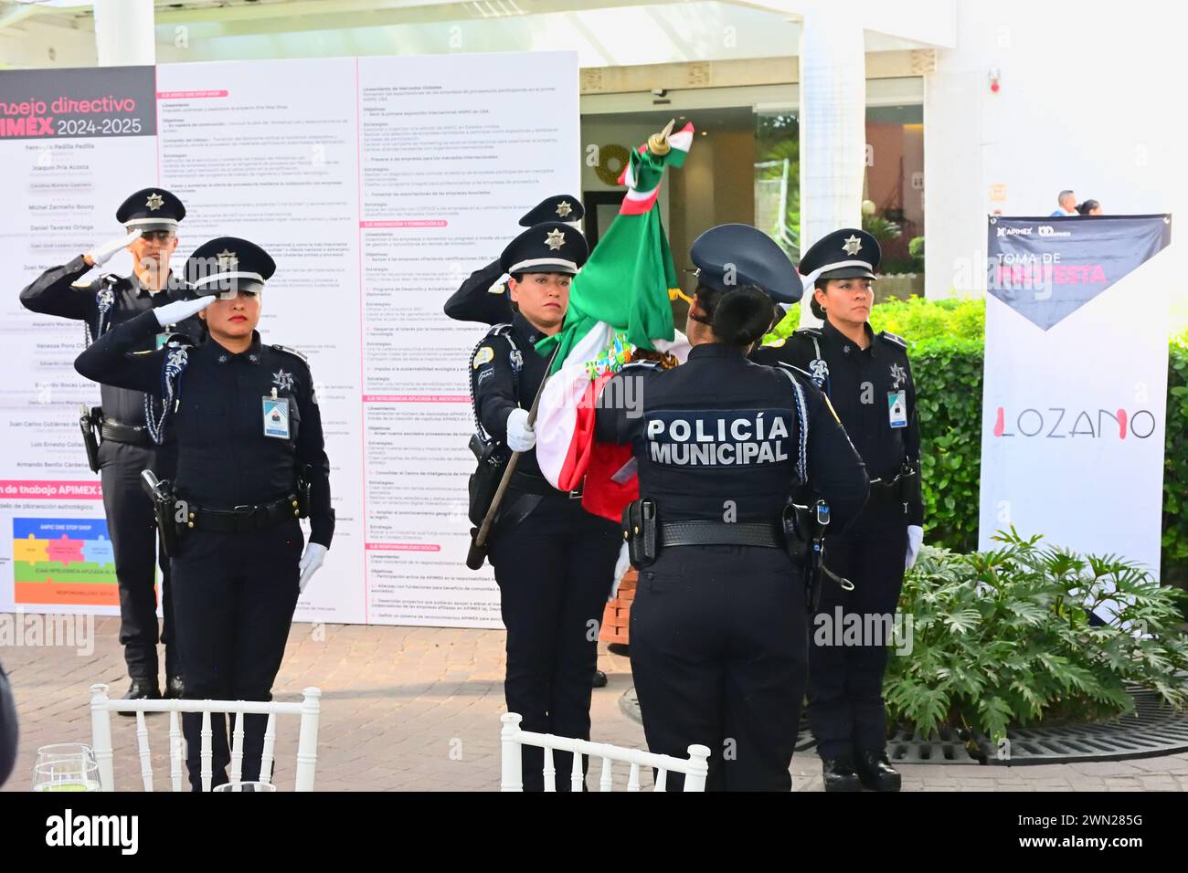 LEON, MEXICO - FEB 28. Leon City Police Department in Flag Ceremony ...