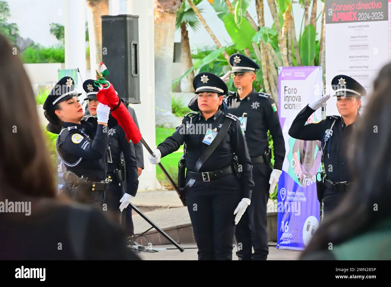 LEON, MEXICO - FEB 28. Leon City Police Department in Flag Ceremony ...