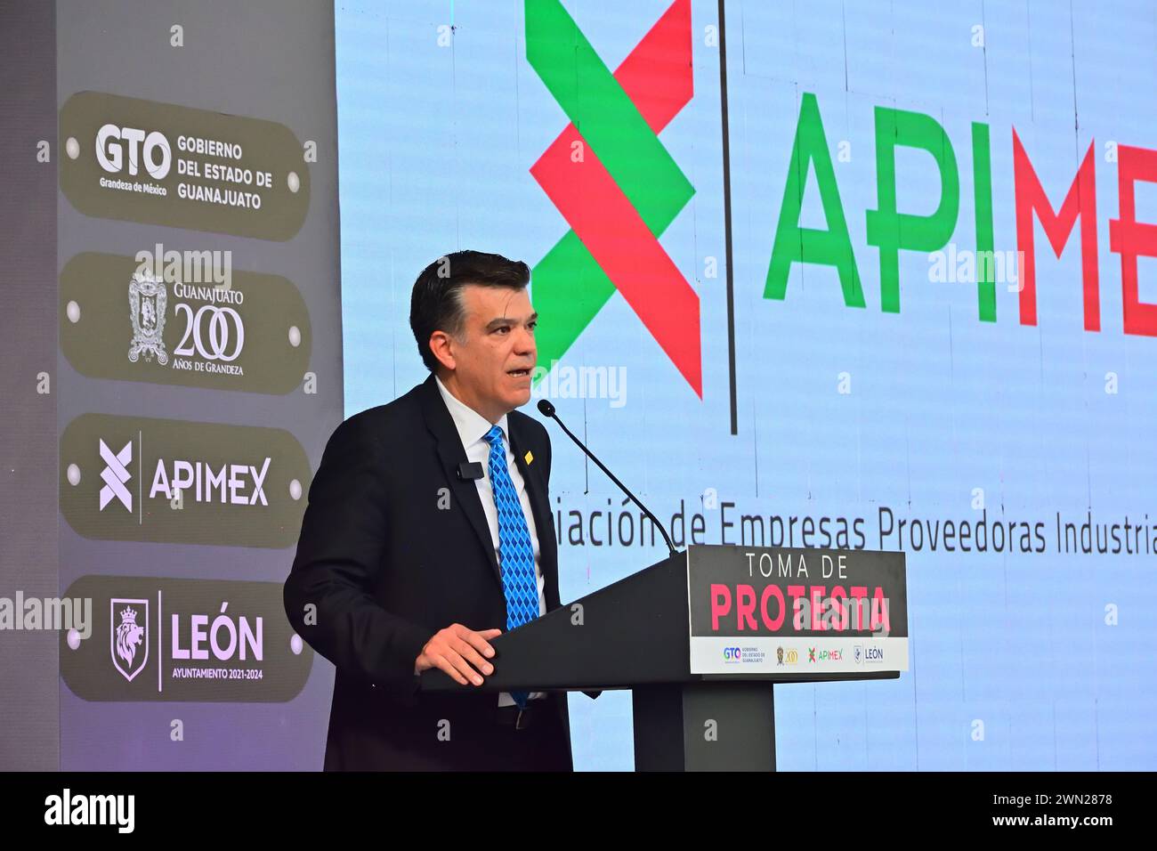 LEON, MEXICO - FEB 28. Fernando Padilla Padilla, APIMEX board director ...