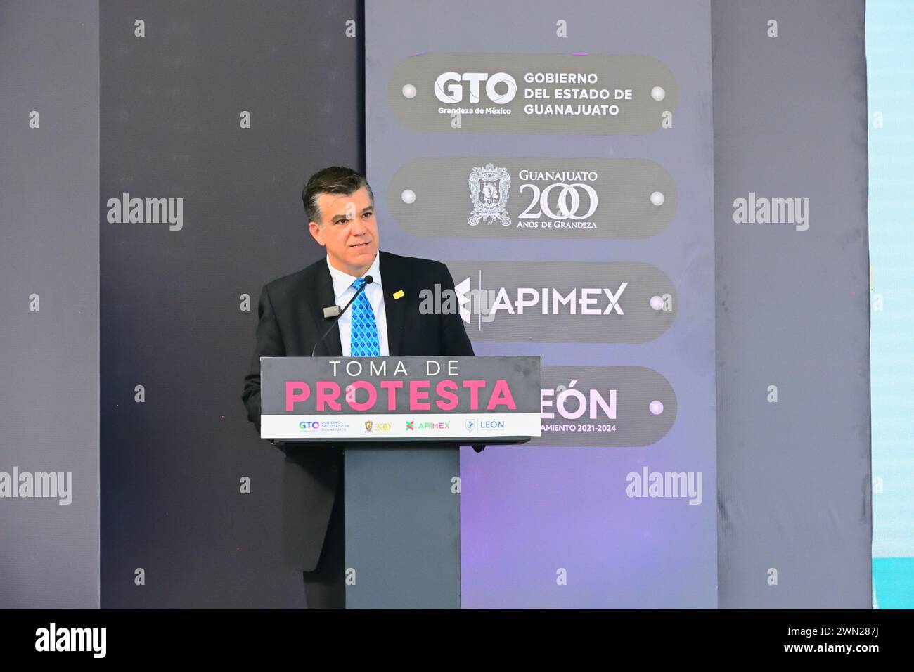 LEON, MEXICO - FEB 28. Fernando Padilla Padilla, APIMEX board director ...