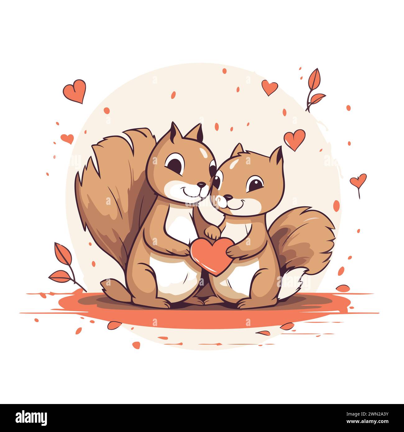 Cute Cartoon Squirrels With Heart Vector Illustration Isolated On