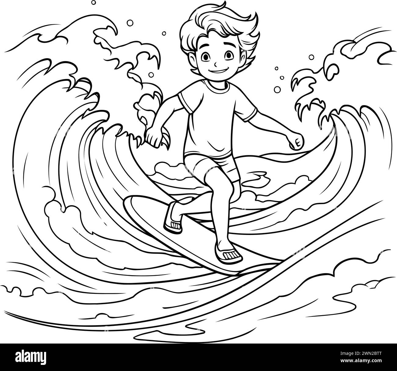 Boy surf cartoon illustration Black and White Stock Photos & Images - Alamy