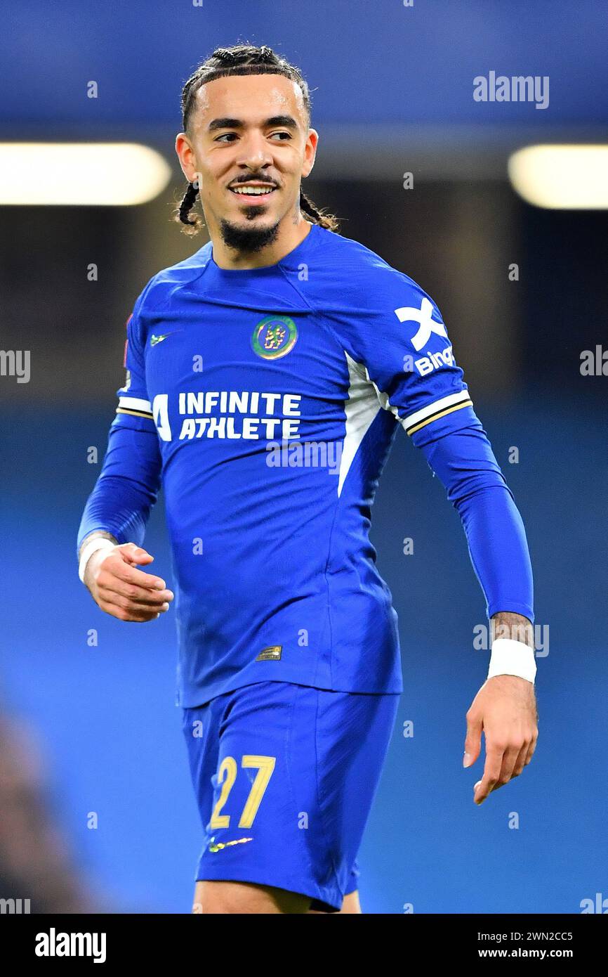 London, UK. 28th Feb, 2024. Malo Gusto of Chelsea during the Chelsea FC ...