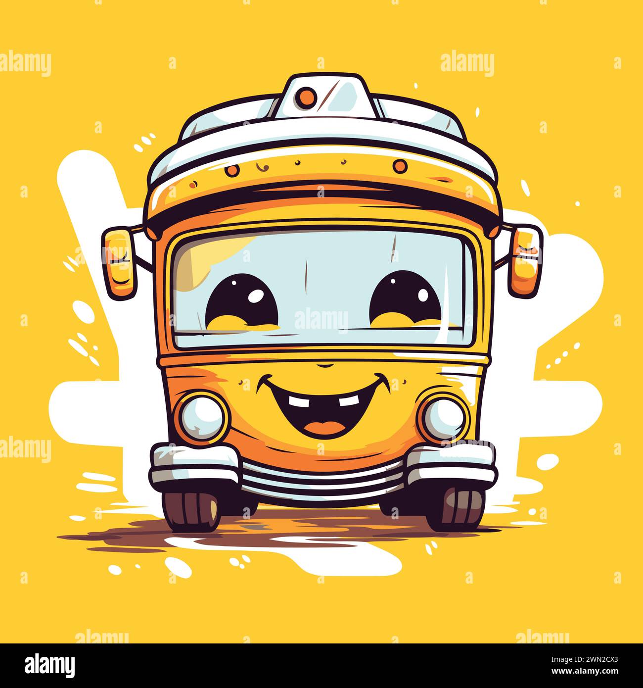 Cute cartoon school bus character with smiley face. vector illustration ...