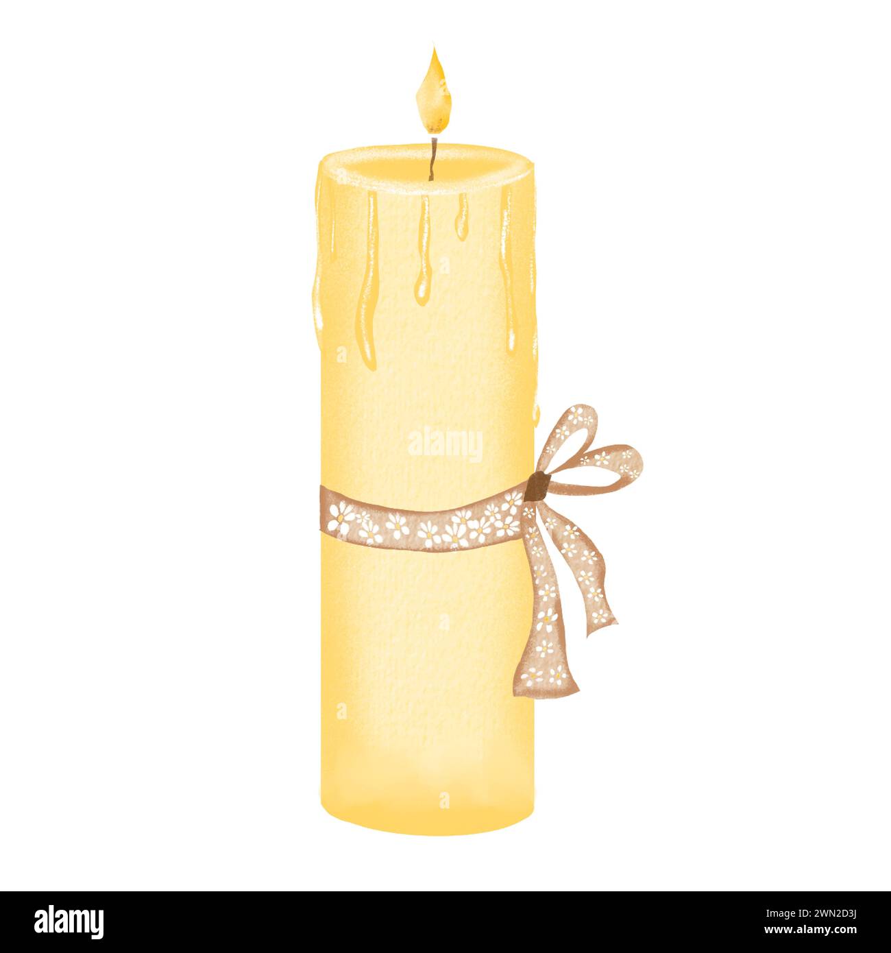Candle watercolor hand drawing. Illustration on an isolated white ...