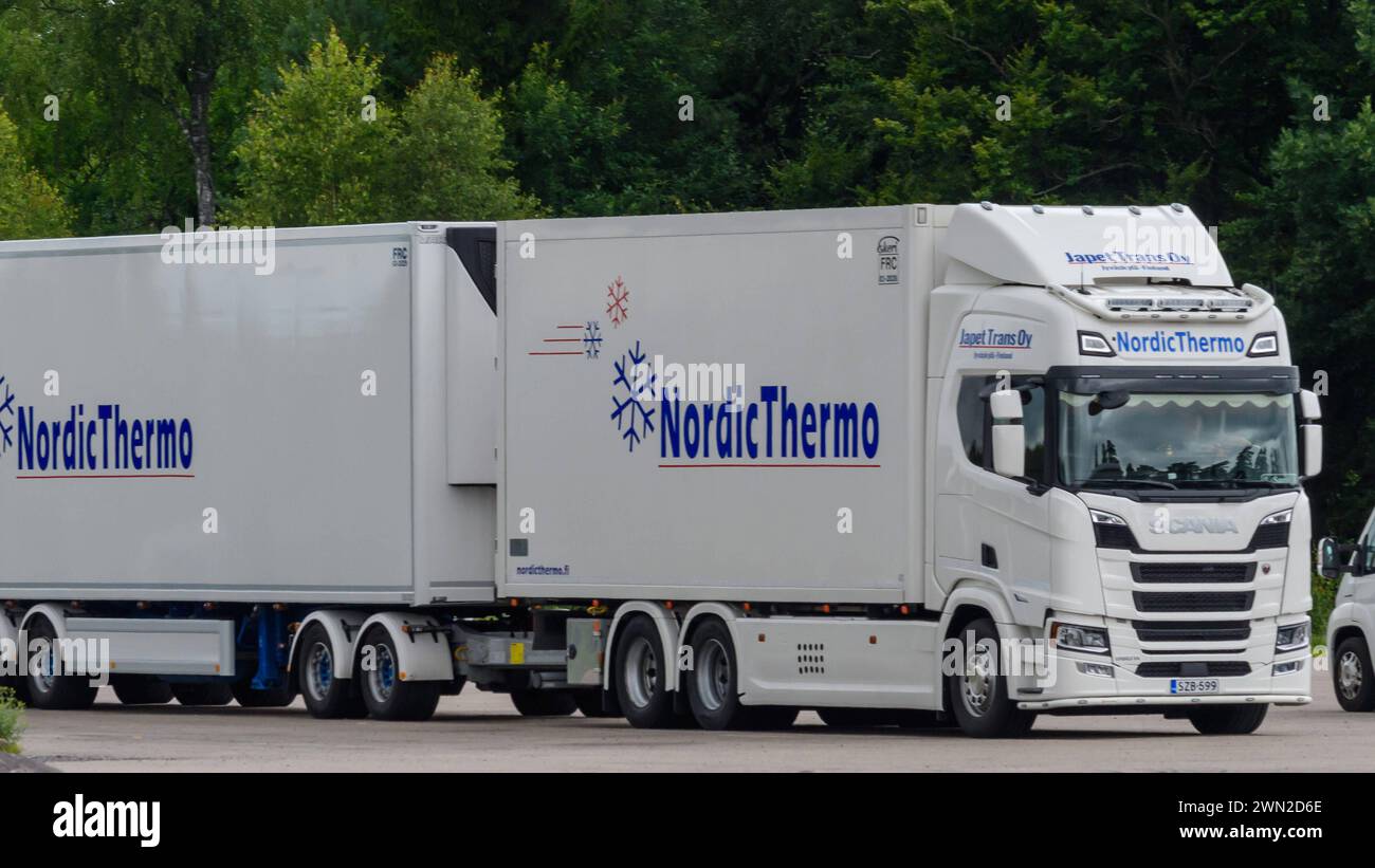 sweden, 23 july 2023, scania 580r long truck operated by nordic thermo ...
