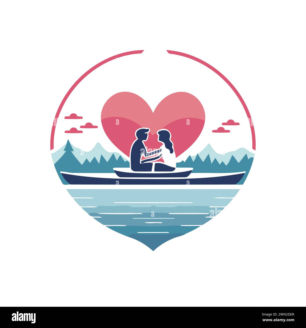Romantic couple boat lake Stock Vector Images - Alamy