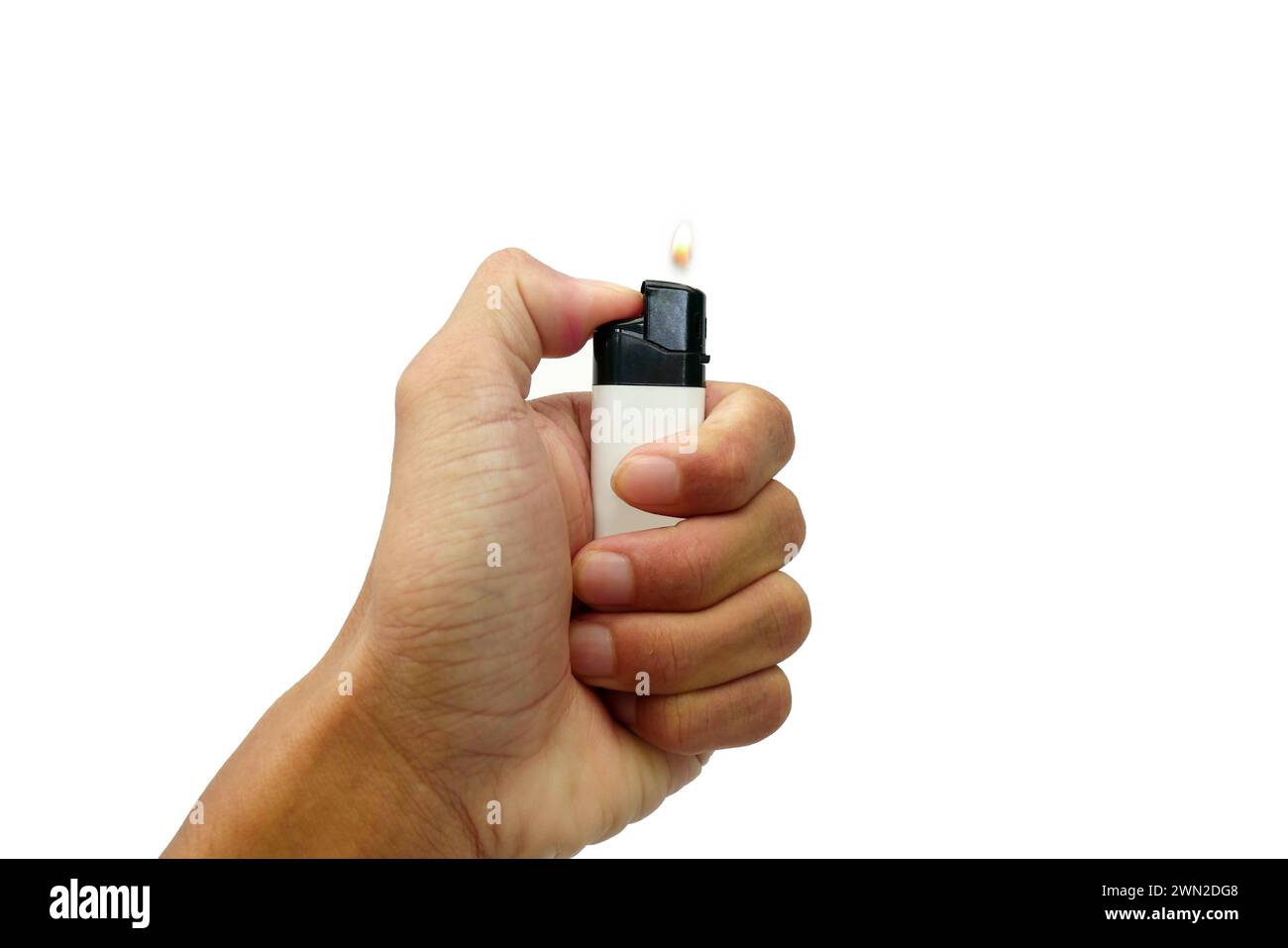 hand holding a lighter isolated on white background Stock Photo - Alamy