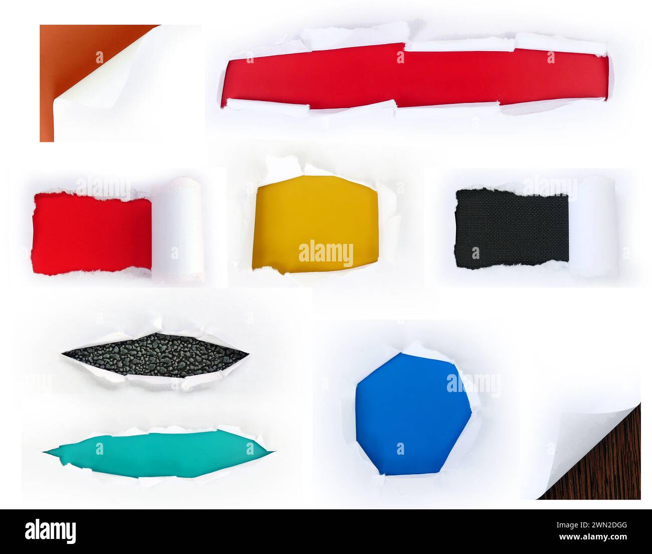 Collection of torn paper with different colored backgrounds Stock Photo ...