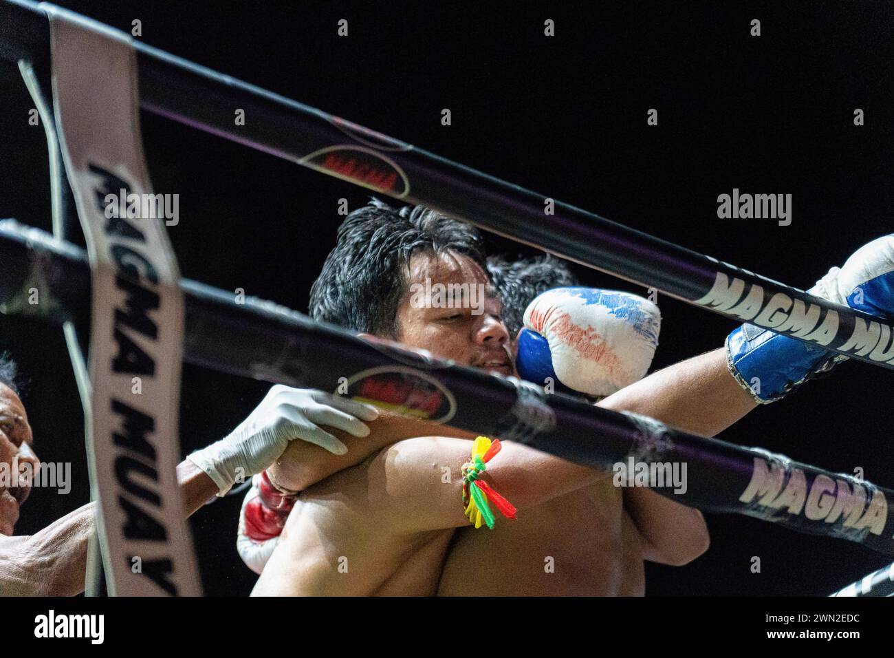 Koh Chang, Thailand. 24th Feb, 2024. Boxers Petch Wan Den (L) and Liem Petch (R) seen in action ...