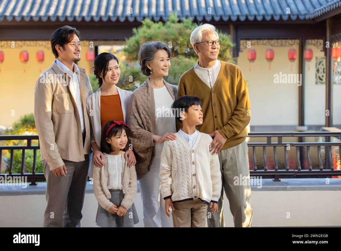 Happy Family Visiting Classical Garden Stock Photo - Alamy