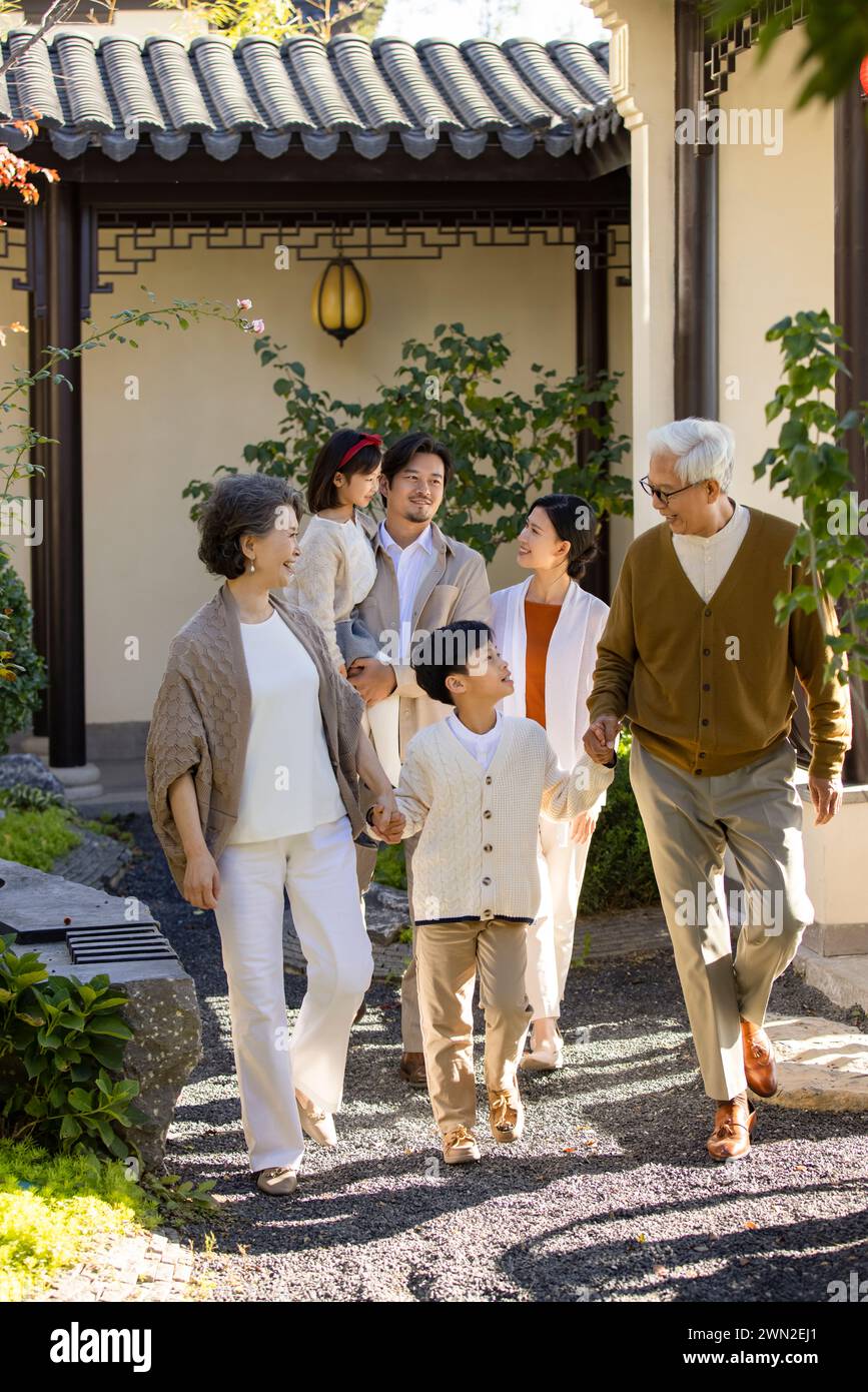 Happy Family Visiting Classical Garden Stock Photo - Alamy