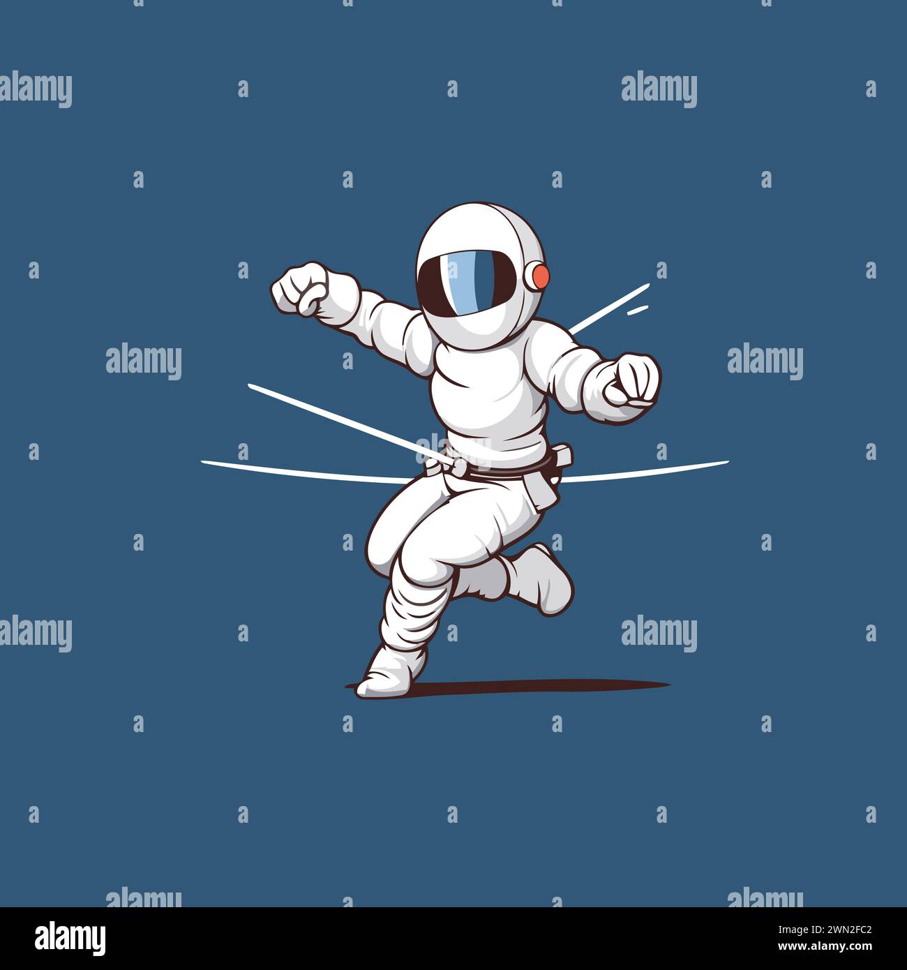 Astronaut running. vector cartoon illustration isolated on blue ...