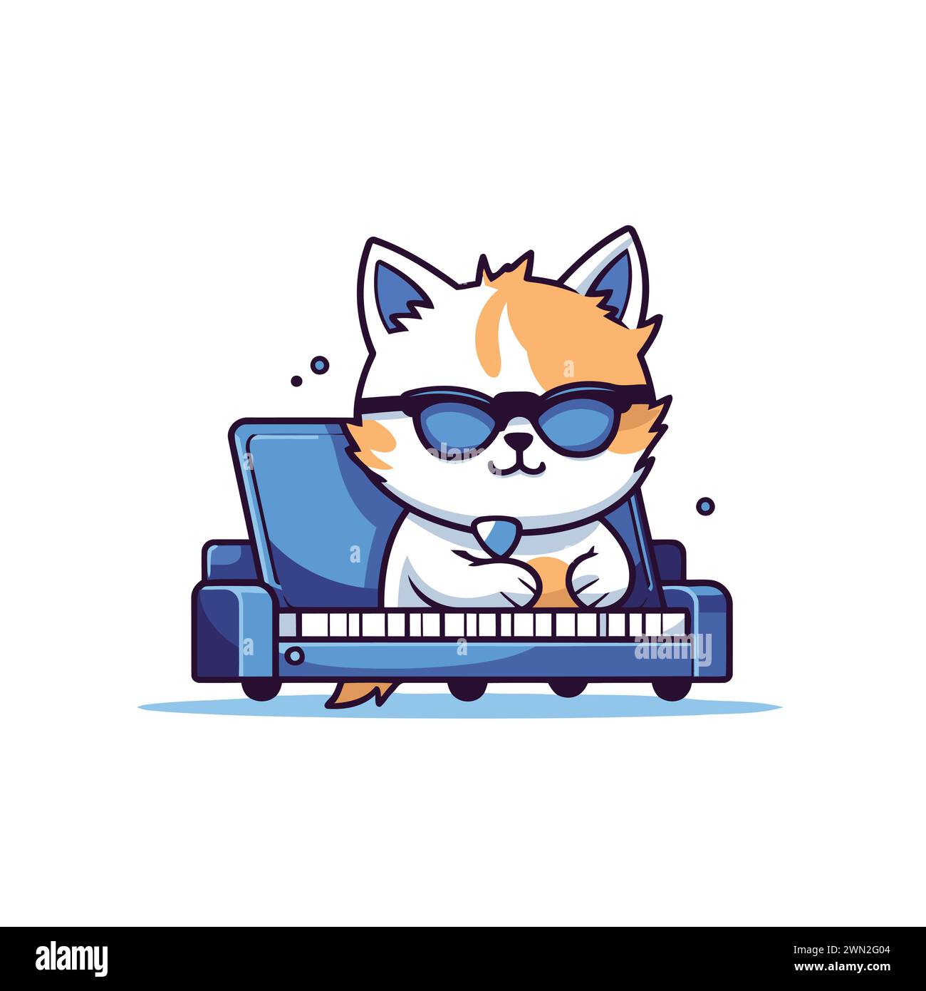 Cute cat playing the piano. Vector illustration on white background ...